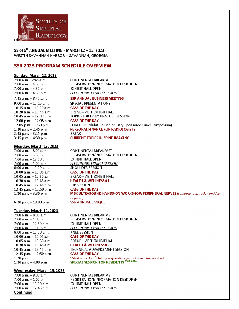 SSR 2023 Annual Meeting Program Overview | Society of Skeletal Radiology SSR 2023 Annual Meeting Program Overview | Society of Skeletal Radiology